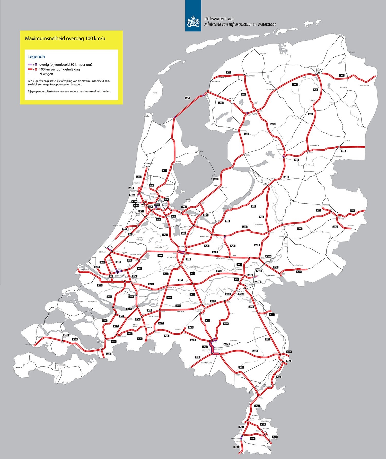 Officieel: op alle autosnelwegen overdag maximaal 100 km/u