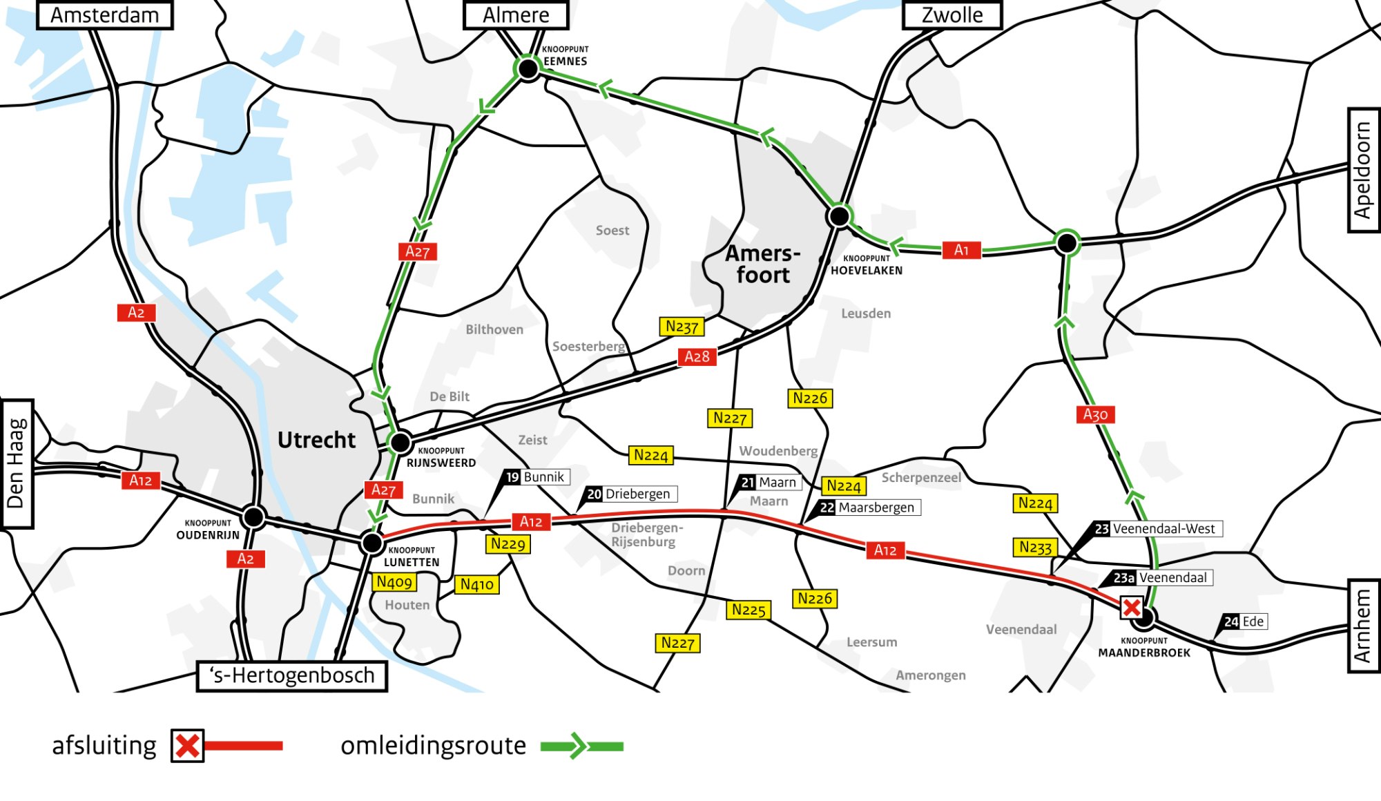 A12 wordt probleemweg in mei en augustus 2025